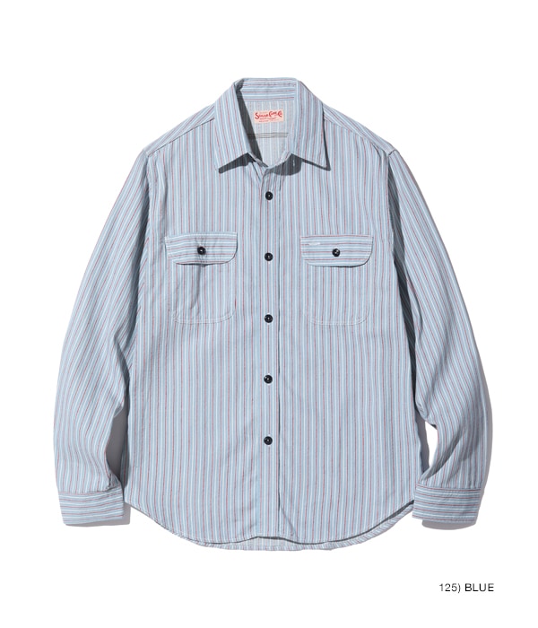 SUGARCANE DOBBY STRIPE WORKSHIRT (LONG SLEEVE) - LIGHT BLUE - Elroy Clothing